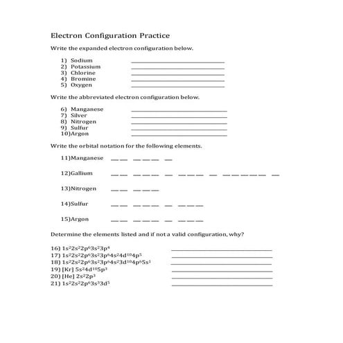 Exam 1 Electron Configuration Practice Problems | PDF