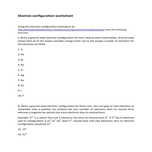 Electron configuration worksheet | PDF