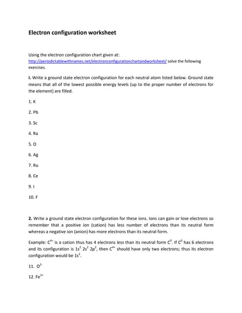 Valence Electrons Worksheet | DOC | Chemistry | Science