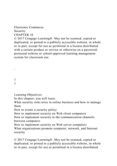 Electronic CommerceSecurityCHAPTER 10© 2017 Cengage Learni.docx Electronic CommerceSecurityCHAPTER 10© 2017 Cengage Learni.docx