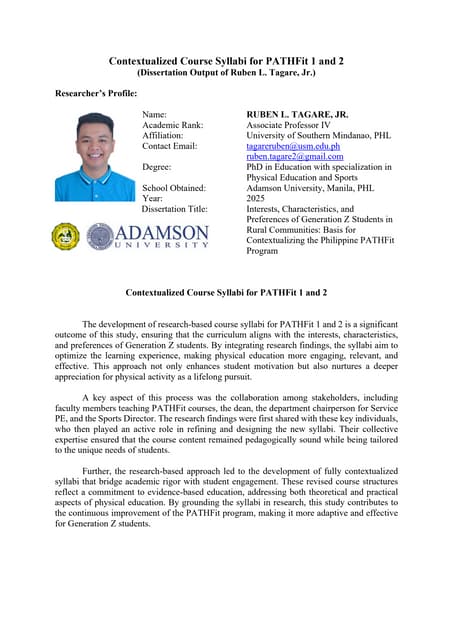 SYLLABUS FOR PHYSICAL ACTIVITIES PATHFIT | DOCX