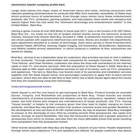Electronics Retailer: Company Profile: Best Buy | PDF