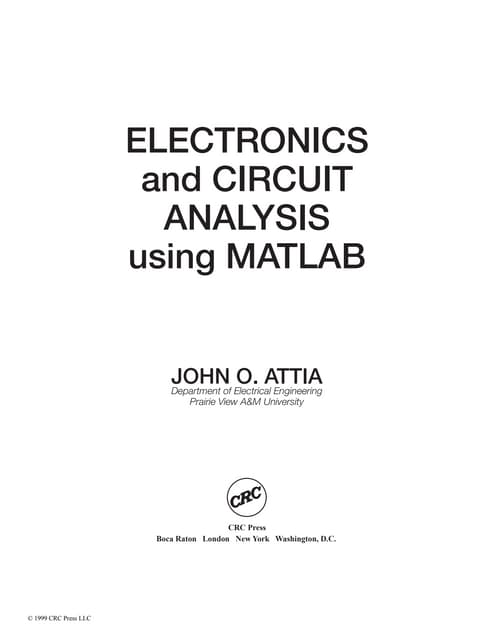 Electronics And Circuit Analysis Using Matlab Crc Press Pdf