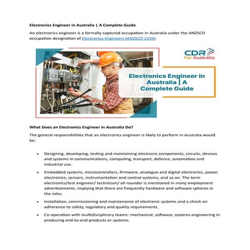 Electronics Engineer in Australia | A Guide | PDF