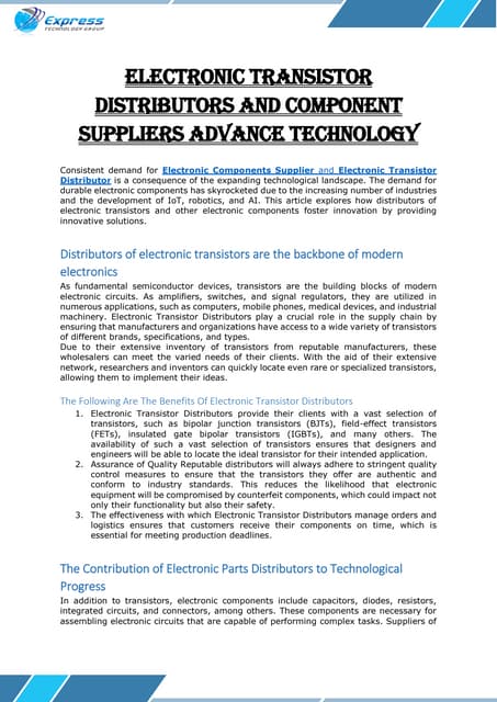 Reliable Electronic Parts Distributors - Express Technology | PPTX