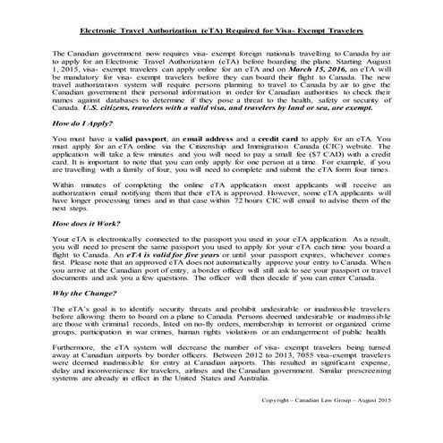 Electronic Travel Authorization (eTA) Required for Visa- Exempt ...