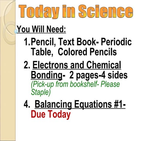 Electrons and Chemical Bonding 2012 Day 1 | PPT | Chemistry | Science