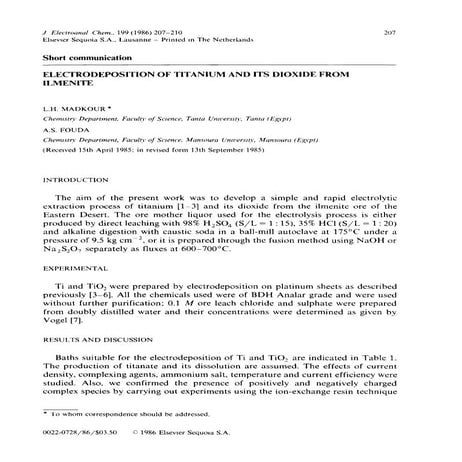 ELECTRODEPOSITION OF TITANIUM AND ITS DIOXIDE FROM ILMENITE | PDF