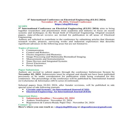 5th International Conference on Electrical Engineering (ELEG 2024 ...