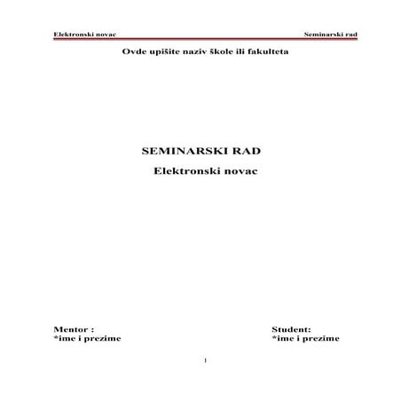 Elektronski novac seminarski | DOC