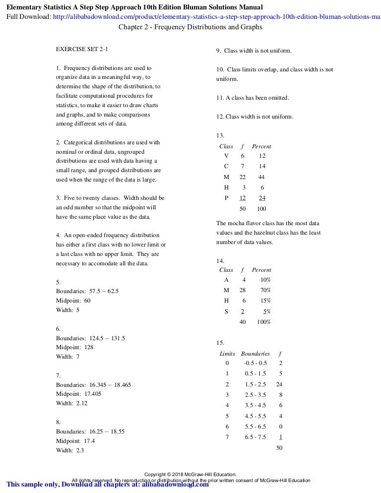 Elementary Statistics A Step Step Approach 10th Edition Bluman Soluti…