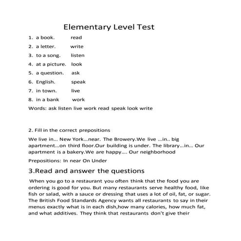 Elementary level test | PDF