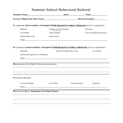 Elementary School Behavior Referral | DOC