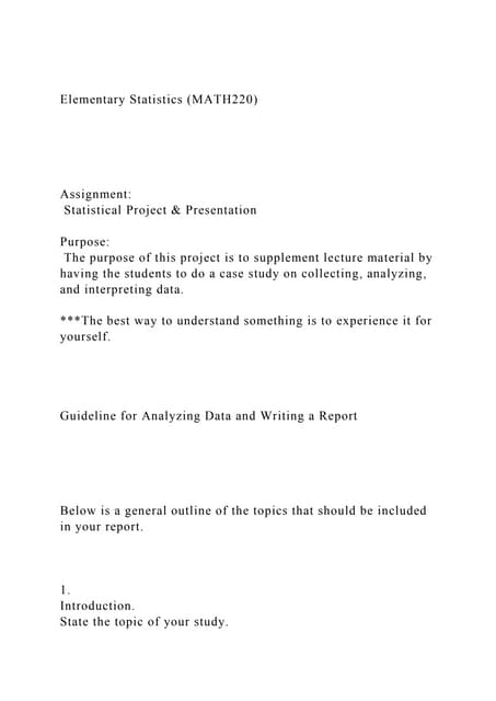 Elementary Statistics Math220 Assignment Statistic Docx