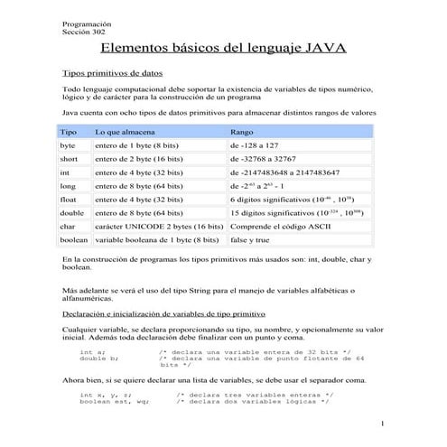 Elementos BáSicos Del Lenguaje Java Alumno | PDF