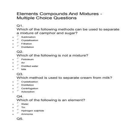 Elements compounds and mixtures mcq chapter 3 | DOCX