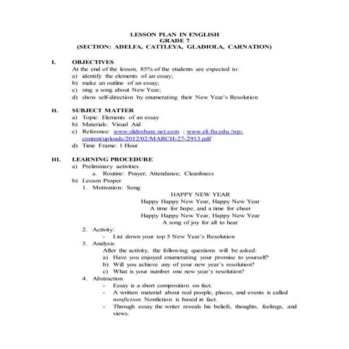Elements of essay lesson plan | DOCX