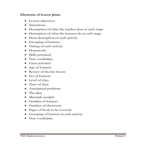 Elements of lesson plans | DOCX