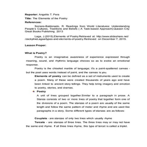 Elements of poetry written report | DOCX