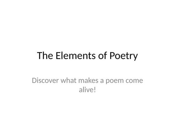 Grade 9 Poetry and its Basic Elements | PPTX