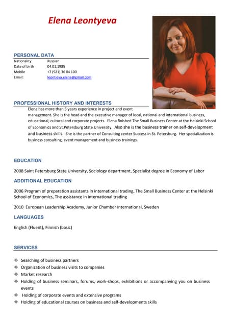 CV and portfolio Elena Leontyeva | PDF