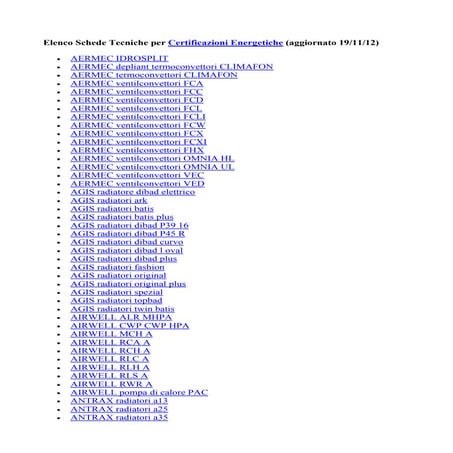 Elenco schede tecniche caldaie, bruciatori, pompe di calore | DOC