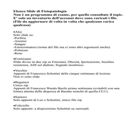 Elenco Slide Fisiopatologia | DOC