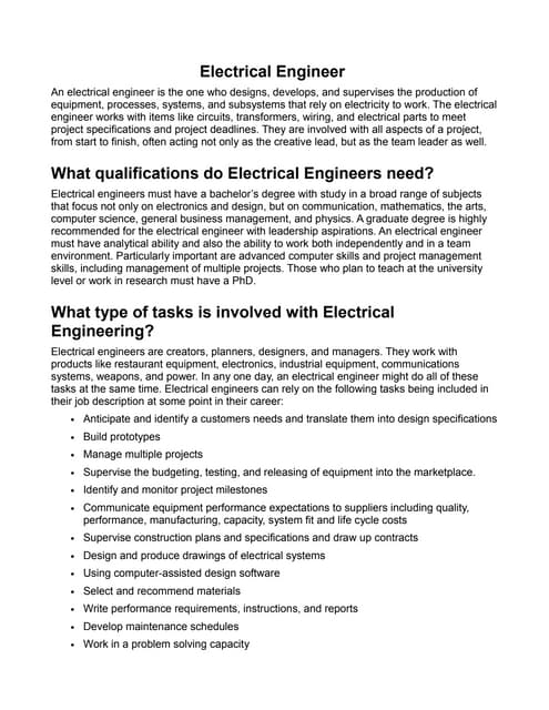 CAREER OF ELECTRICAL ENGINEER,JOBS FOR ELECTRICAL ENGINEER,ELECTRICAL ...