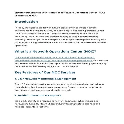 Elevate Your Business with Professional Network Operations Center (NOC ...