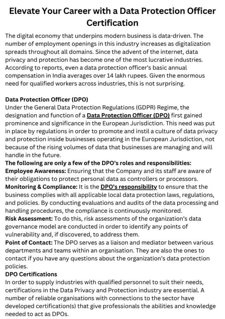 Everything you Need to Know about The Data Protection Officer Role | PDF