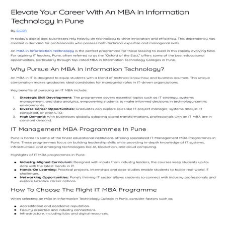 MBA in Information Technology Colleges in Pune - Top IT Management MBA Programs | PDF