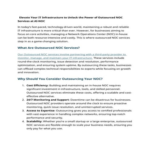 Elevate Your IT Infrastructure to Unlock the Power of Outsourced NOC ...