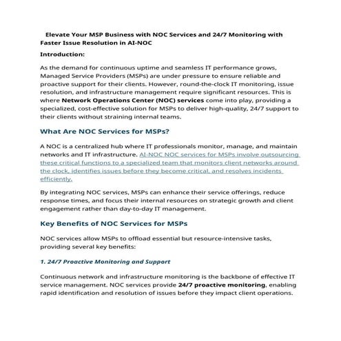 Elevate Your MSP Business with NOC Services and 24 7 Monitoring with ...