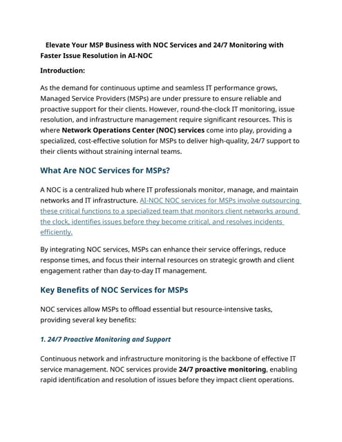 MSP NOC Services That Optimise IT Resource Allocation | PDF