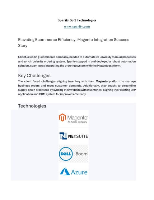 Elevating Ecommerce Efficiency Magento Integration Success Story Pdf
