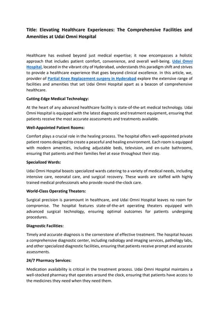 The Importance of Multi-Speciality Hospitals Comprehensive Care at ...