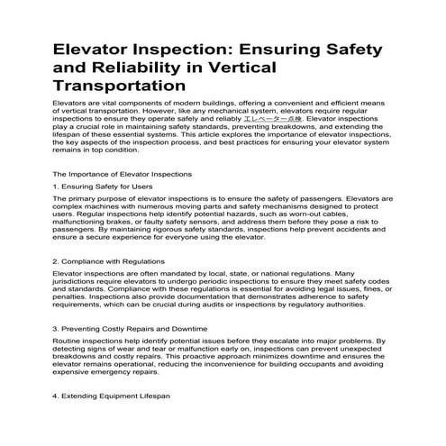 Elevator Inspection Ensuring Safety and Reliability in Vertical ...