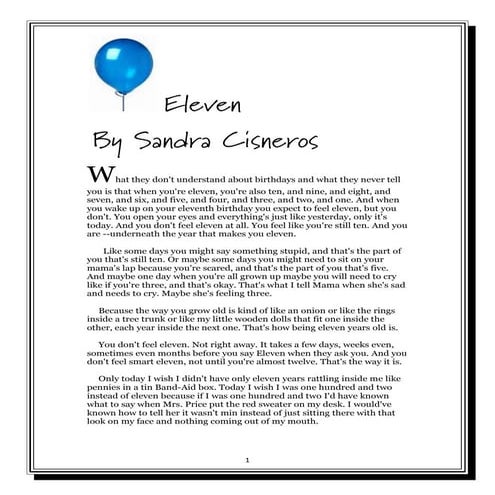 Eleven by-sandra-cisneros | PDF