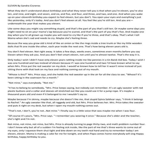 Eleven by sandra cisneros | PDF