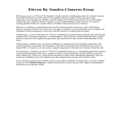 Eleven By Sandra Cisneros Essay. Marlboro College | PDF