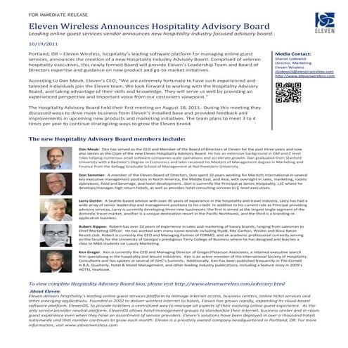 Eleven Wireless Hospitality Advisory Board | PDF