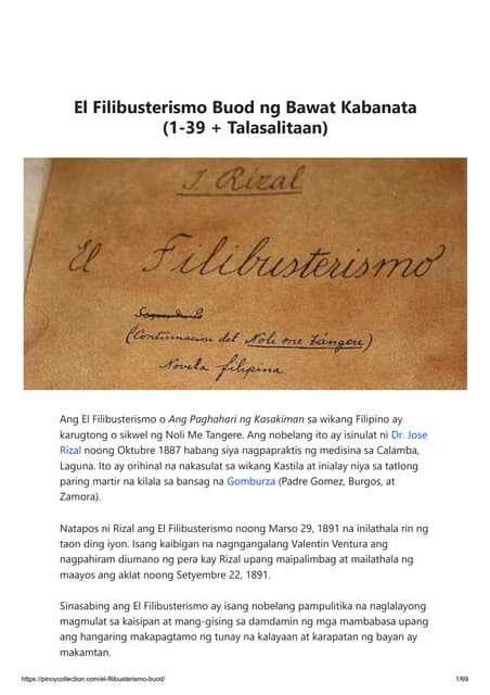 El Filibusterismo - Tauhan | PPTX