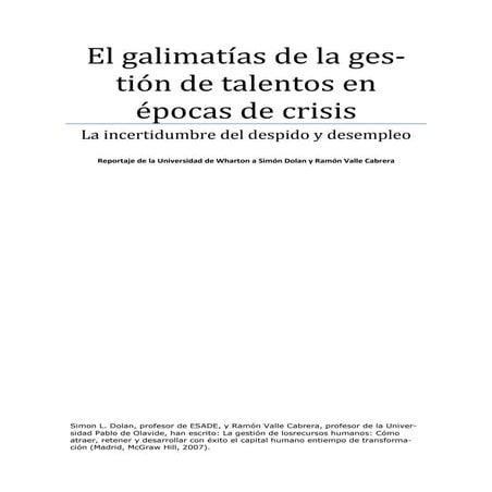 El galimatias de la gestión de talento en épocas de crisis | PDF
