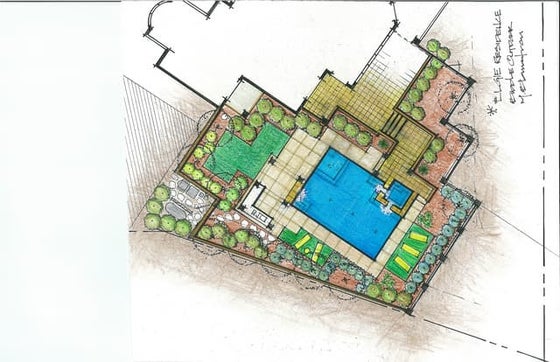 Swimming Pool w/ Raised Spa Perspective Sketch | PPT