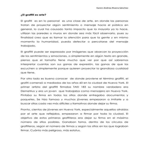 El graffiti es considerado como arte o vandalismo | DOCX