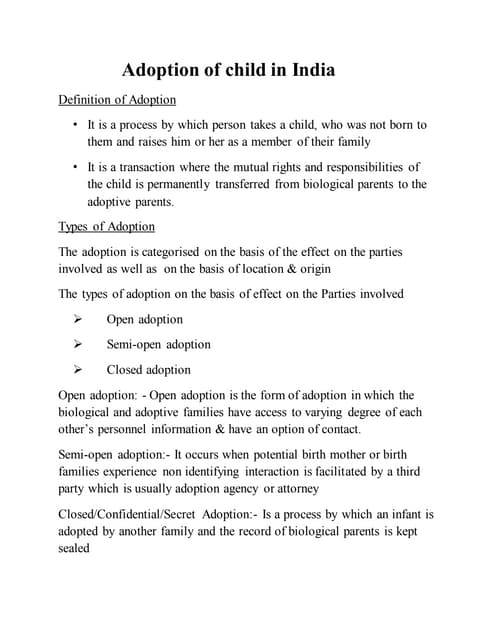 Child adoption laws in india | PPTX | Adoption and Fostering | Parenting