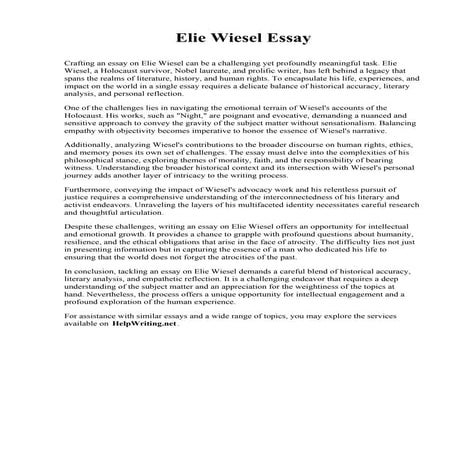 Essay On Night By Elie Wiesel. Gettysburg College | PDF