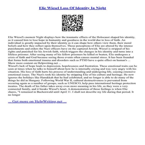 Elie Wiesel Loss Of Identity In Night | PDF
