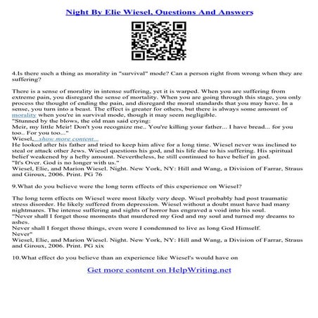 Elie Wiesel Night Essay | PDF