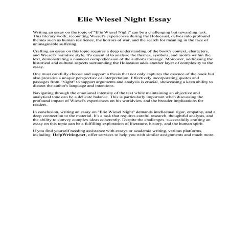 Elie Wiesel Night Essay. Holmes Community College | PDF
